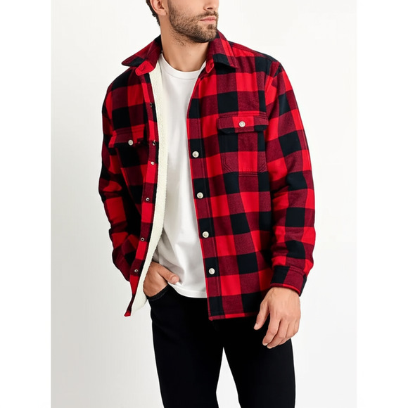 Jackets & Coats | Red Head Mens Flannel Shirt Jacket Red Black Buffalo ...
